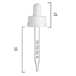 Comfort Axis Calibrated Glass Eye Dropper Caps for 1 oz/ 30 ml Bottle, White, 20-400 Neck Finish (4 Pack)