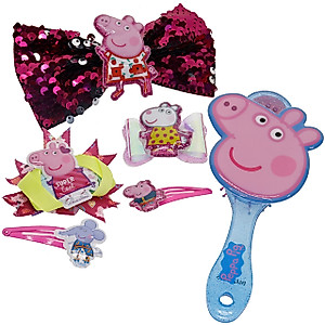 Peppa Pig - Townley Girl Hair Accessories Box|Gift Set for Kids Girls|Ages 3+ (6 Pcs) Including Hair Bow, Hair Brush, Snap Clips and More, for Parties, Sleepovers and Makeovers
