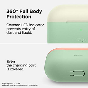 elago Duo AirPods Pro Case with Keychain Designed for Apple AirPods Pro Case Cover, 2 Caps + 1 Body (Front LED Visible) [ Classic White, Peach + Pastel Green ]