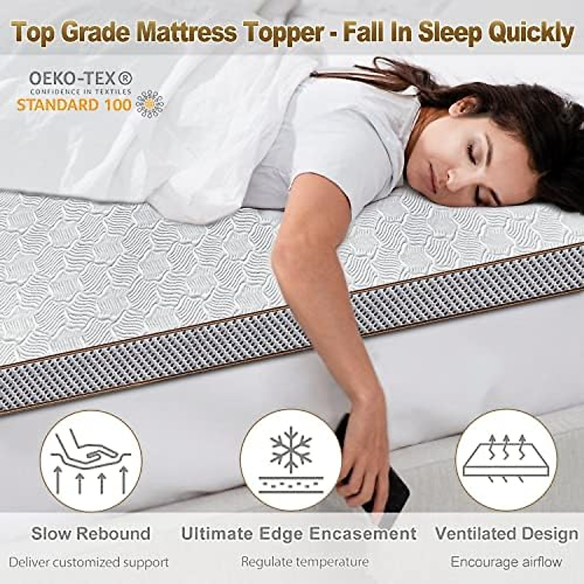 Slybear 3 Inch Memory Foam Mattress Topper Queen Cooling Gel Mattress Topper for Queen Size Bed with Non-Slip Removable Washable Cover, Pressure Relief Ventilated Mattress Pad