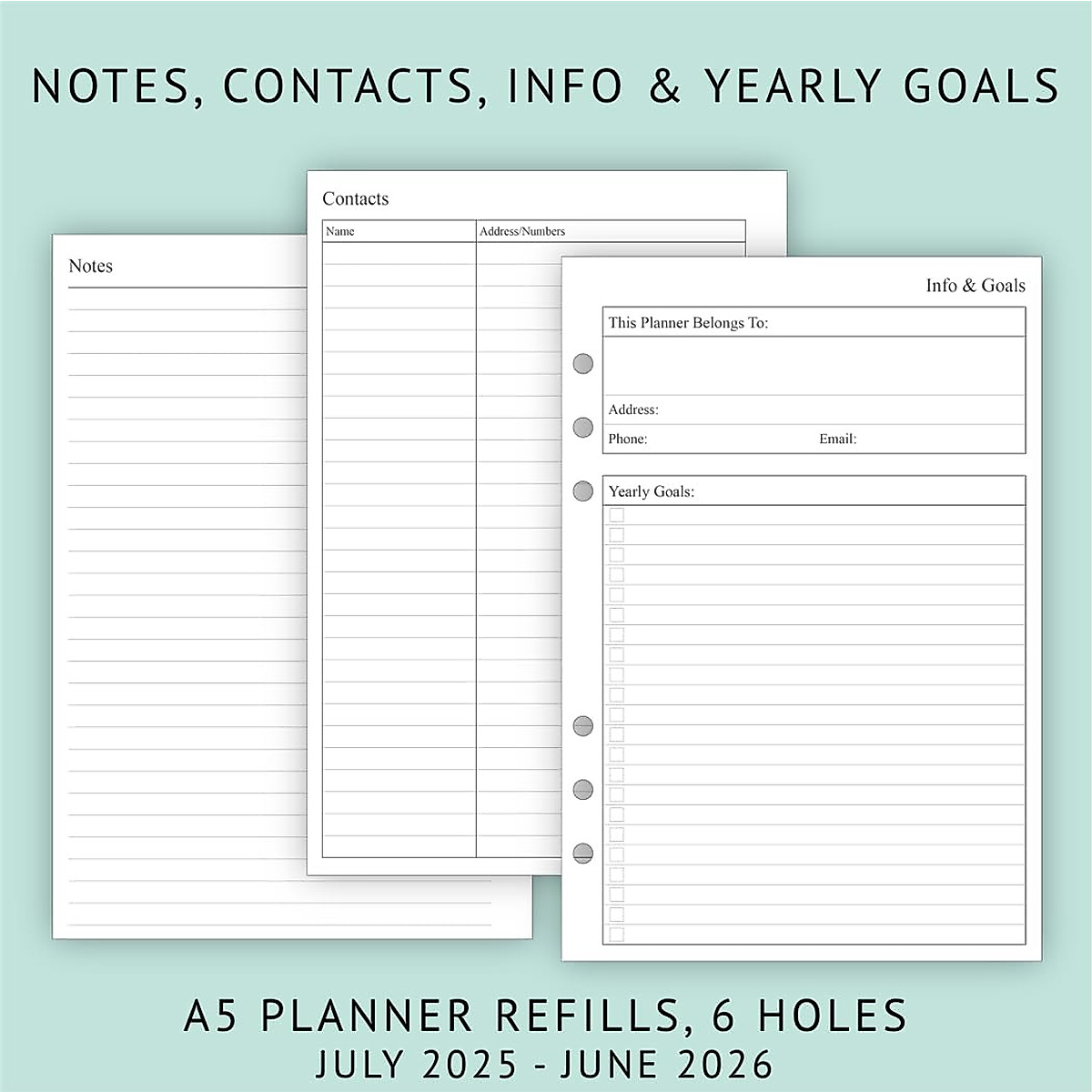 2023 Weekly & Monthly Planner Refill for A5 Ring Binder, 5-1/2" x 8-1/4", from January 2023 to December 2023, 6-Hole Punched