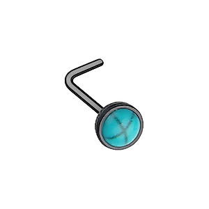 Black Bezel Set Synthetic Turquoise Stone WildKlass L-Shape Nose Ring