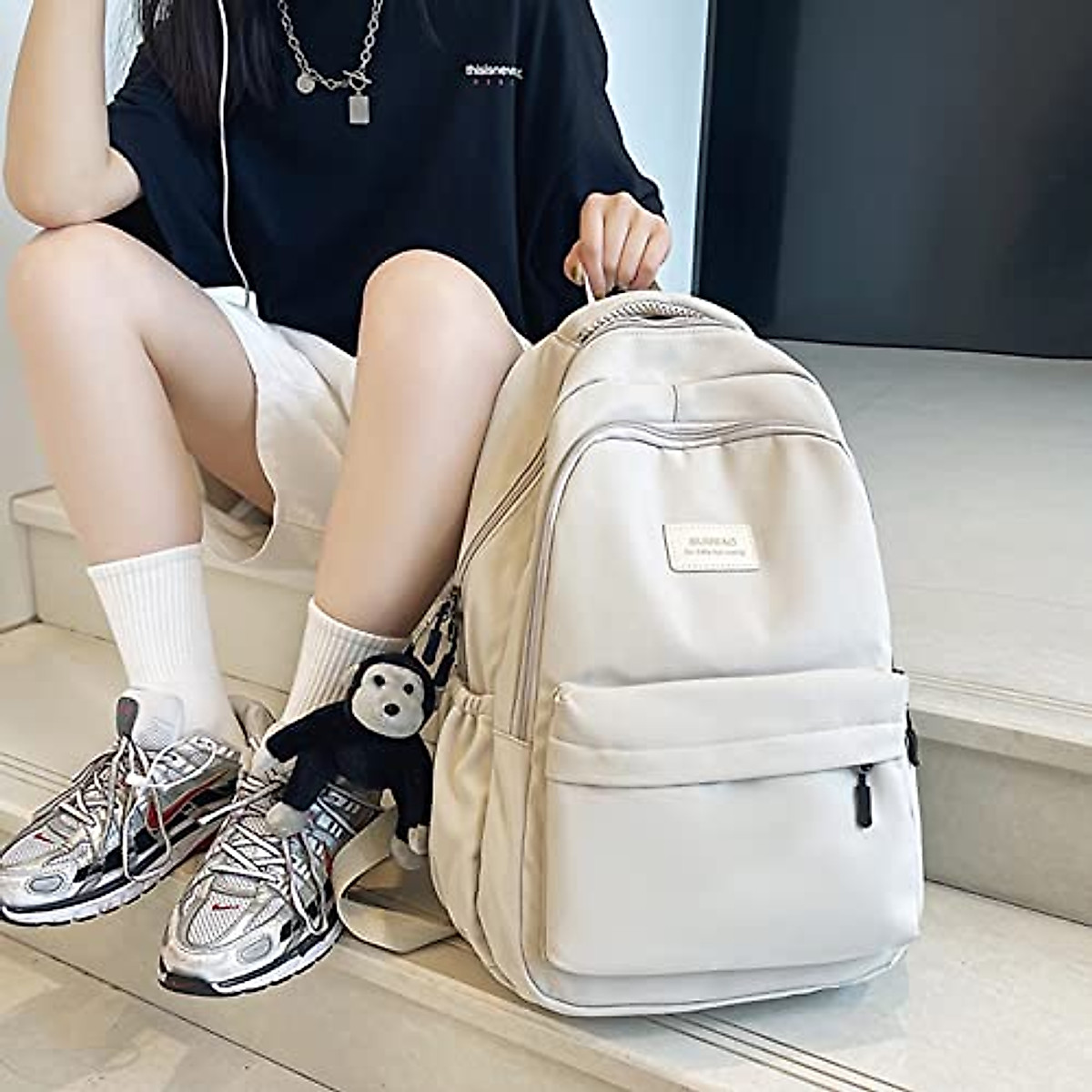 JARKJARD Aesthetic Backpack Cute Kawaii Backpack for School College Backpack Large Capacity Bookbags for Girls Women Students Casual Travel Daypacks Solid Color(White)