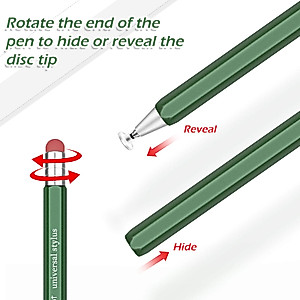 Digiroot Universal Stylus, Disc & Fiber Tip 2-in-1 Rotatable Stylus for Apple/iPhone/Ipad pro/Mini/Air/Android/Microsoft/Surface with 3 Replacement Tips - (Green)