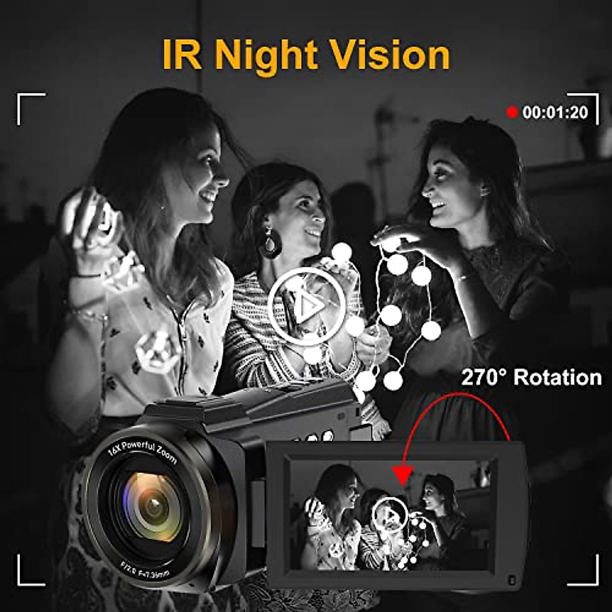 4K Video Camera Camcorder 48MP Ultra HD Video Camera Wifi Vlogging Camera for YouTube 16X Digital Video Camera with Microphone 6-Axis Anti-Shake IR Night Vision Video Recorder(2023 Newest 4K Plus)