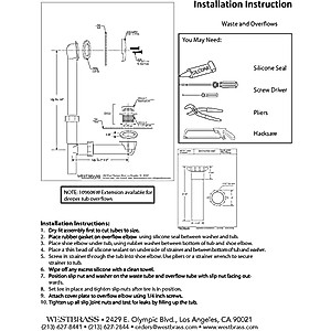 Westbrass 593244-50 White 1-1/2" Tubular Tip Toe Bath Waste Drain Kit, Powder Coat White