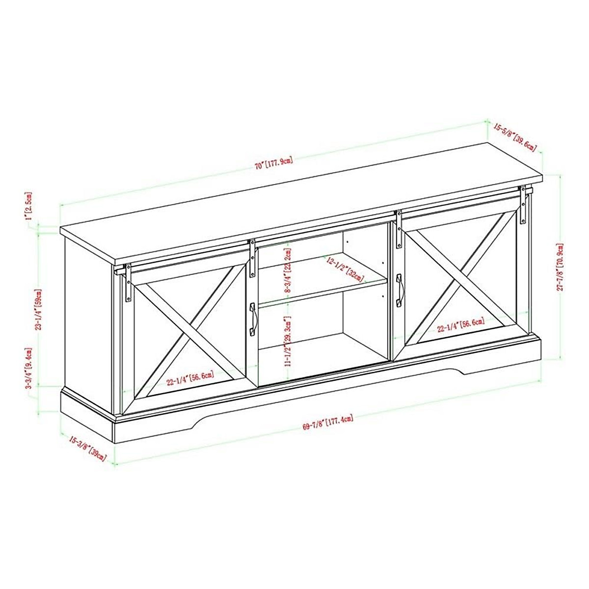 Walker Edison Corbin Modern Farmhouse Sliding X Barn Door TV Stand for TVs up to 80 Inches, 70 Inch, Grey Wash