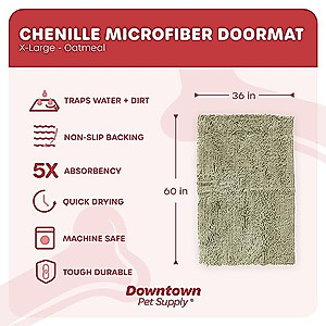 My Doggy Place Microfiber Dog Mat for Muddy Paws, 60" x 36" Oatmeal - Non-Slip, Absorbent and Quick-Drying Dog Paw Cleaning Mat, Washer and Dryer Safe - X-Large/Runner