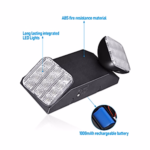 TORCHSTAR LED Emergency Lights, Emergency Lighting with Battery Backup, Dual Heads Adjustable, Lighting Fixtures for Emergency Use, Home Power Failure, UL & FCC Listed, AC 120/277V, Black, Pack of 4