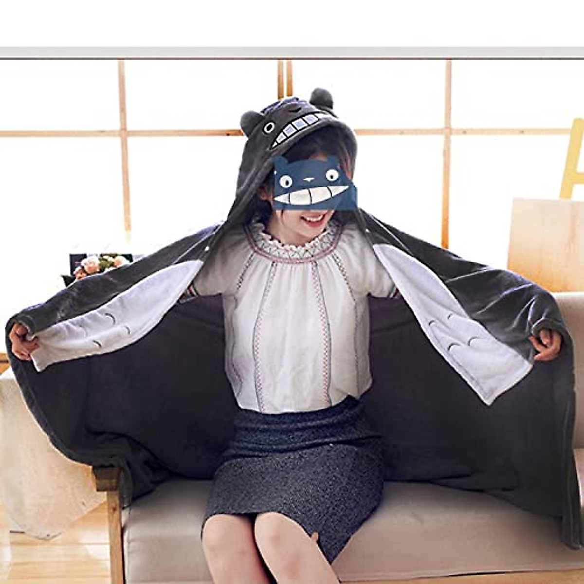 KINOMOTO Anime Hooded Cloak Flannel Cape Hoodies for Sleep Nap Blanket Grey