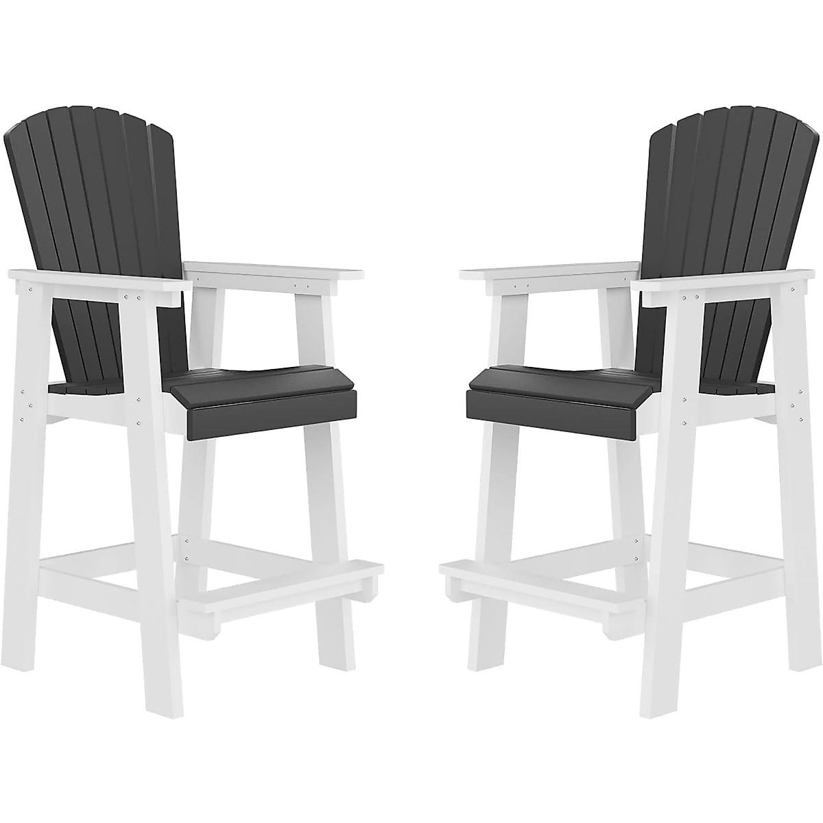JURMALYN Outdoor Tall Adirondack Chairs Set of 2, Patio Bar Stool Chair with High Back, Widened Arms, All-Weather Balcony Chair for Backyard, Garden, Yard (White & Grey)