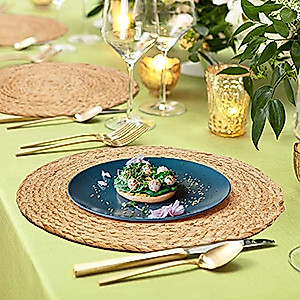 Farmhouse Jute Braided Placemat Set of 4 - Round Hand Beaded Charger Placemat -Hand Made by Skilled artisans - A Beautiful complement to Your Dinner Table décor - Natural - 13 Inch Round