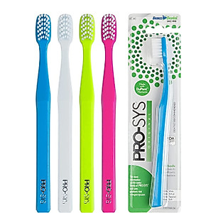 PRO-SYS® Soft Toothbrush for Adult with Sensitive Teeth & Gums, ADA Accepted, with 35-Tuft Wide Dupont® Tynex® Bristles, Pack of 4