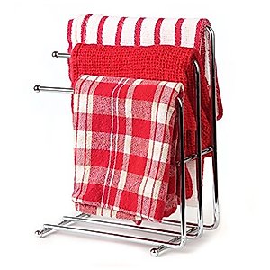 Home-X - Free Standing Towel Rack, Space Saving Kitchen Towel & Hand Towel Rack Holds 3 Towels at Once, Polished Chrome Finish & Design Looks Great in Kitchens & Bathrooms (Towels Not Included)