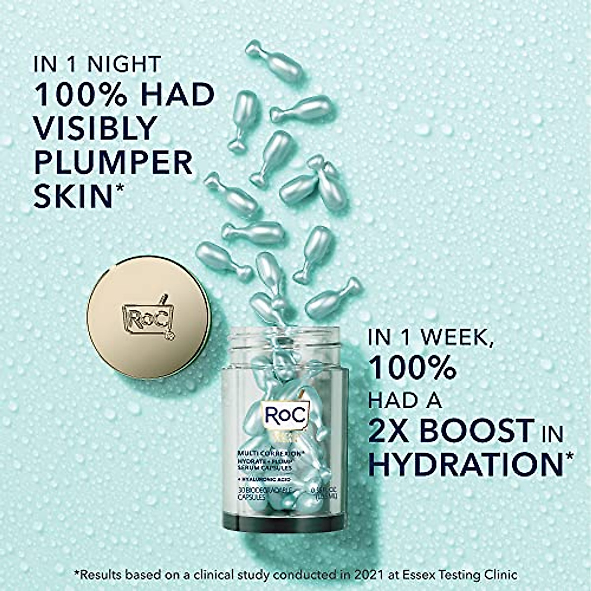 RoC Multi Correxion Hyaluronic Acid Night Serum Capsules (30 CT) for intesnt hydration + RoC Retinol Capsules (7 CT), Anti-Aging Skin Care, Wrinkle Treatment for Women & Men