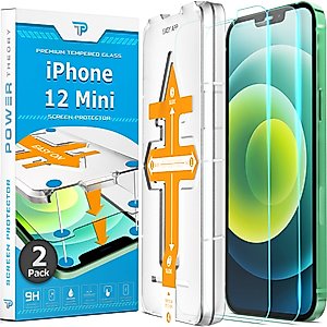 Power Theory 2-Pack Screen Protector for iPhone 12 Mini Premium Shatter Resistant Tempered Glass [9H Hardness], Easy Install Kit, 99.99% HD Clear, Bubble Free, Case Friendly, Anti-Scratch, Anti-Smudge