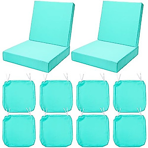 Batiyeer 8 Pcs Outdoor Cushion Slipcovers Patio Chair Cushion Covers Replacement Waterproof Square Outdoor Seat (Solid Teal Style,20 x 20 x 4 Inch)