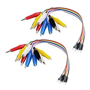 Antrader 2 Pack Alligator Clip to Wire 10pin 20cm Male for Test Lead/Breadboard/Raspberry pi/ 3D Print Prototype