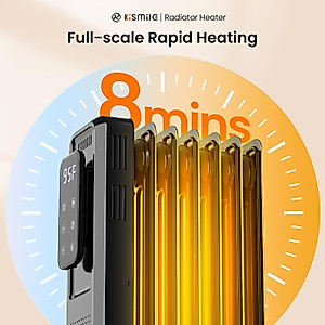 Kismile Radiator Heater,1500W Electric Portable Space Oil Filled Heater with LCD Display,4 Modes,Remote Control,Overheat & Tip-Over Protection,Digital Thermostat,24H Timer, for Indoor Use, Black