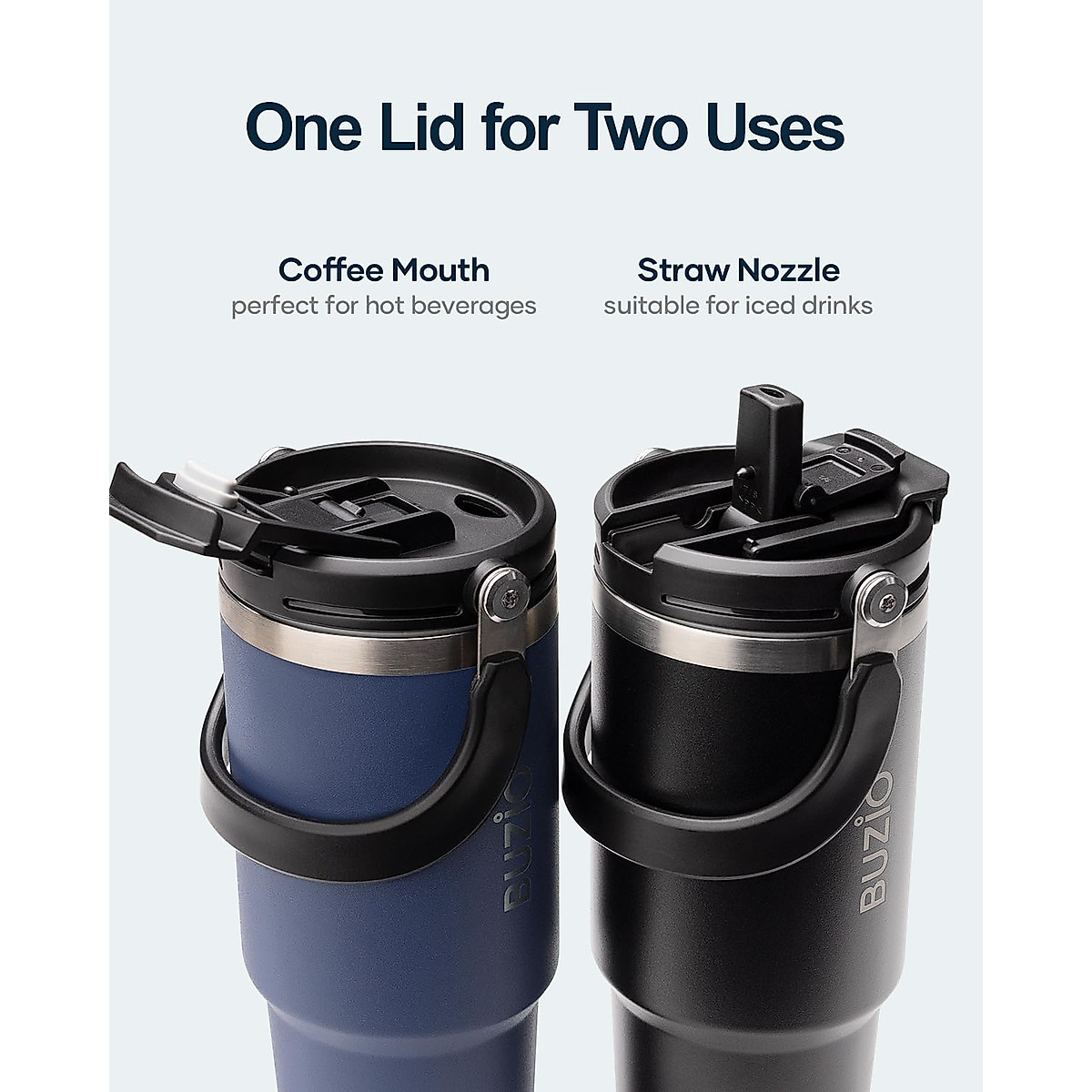 BUZIO 40 oz Tumbler with Handle & Insulated Water Bottle with Chug Lid