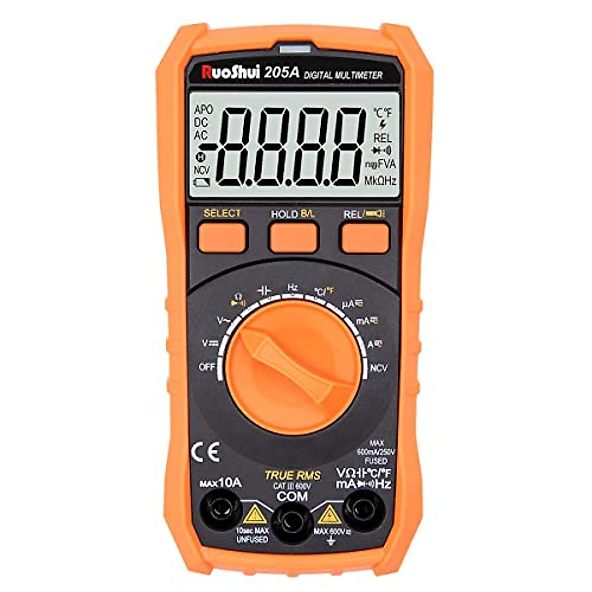 Ruoshui Auto Ranging Digital Multimeter,Electrical Voltmeter Measuring Voltage,Resistance,Temperature,Voltage Multi Tester with NCV Function Tests Current,Battery and Diode,205A