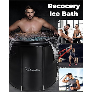 XL Ice Bath Tub for Athletes & Adults - 105 Gallons Ice Tub, Cold Plunge Tub with Cover, Ice Plunge Tub for Recovery & Cold Water Therapy, Inflatable Ice Bath Barrel for Indoor Outdoor- Black