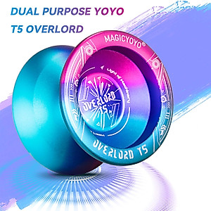 YOSTAR Yoyo T5 Overlord Unresponsive Yoyo for Kids/Adults, Dual Purpose Metal Yoyo Professional with Responsive Yoyo Bearing for Beginners + 12 Yoyo Strings + Yoyo Case Bag (Blue Pink Gradient)