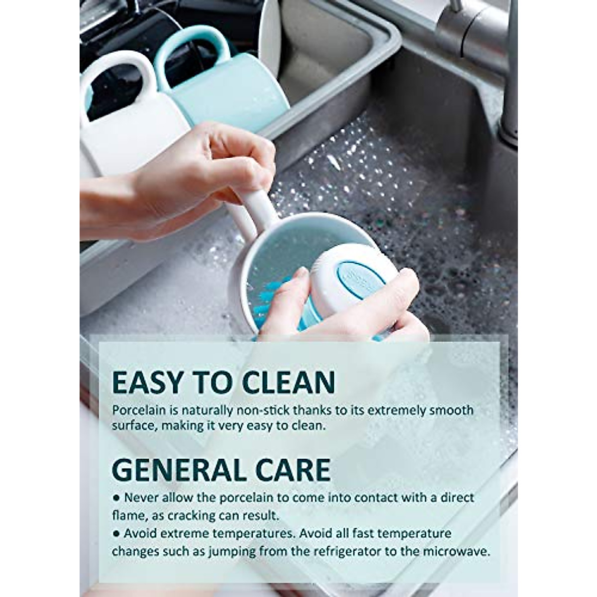 Porcelain Stackable Coffee Mugs Set of 4-16 Ounce Cups with Handle for Hot or Cold Drinks like Cocoa, Milk, Tea or Water - Smooth Ceramic with Modern Design, White