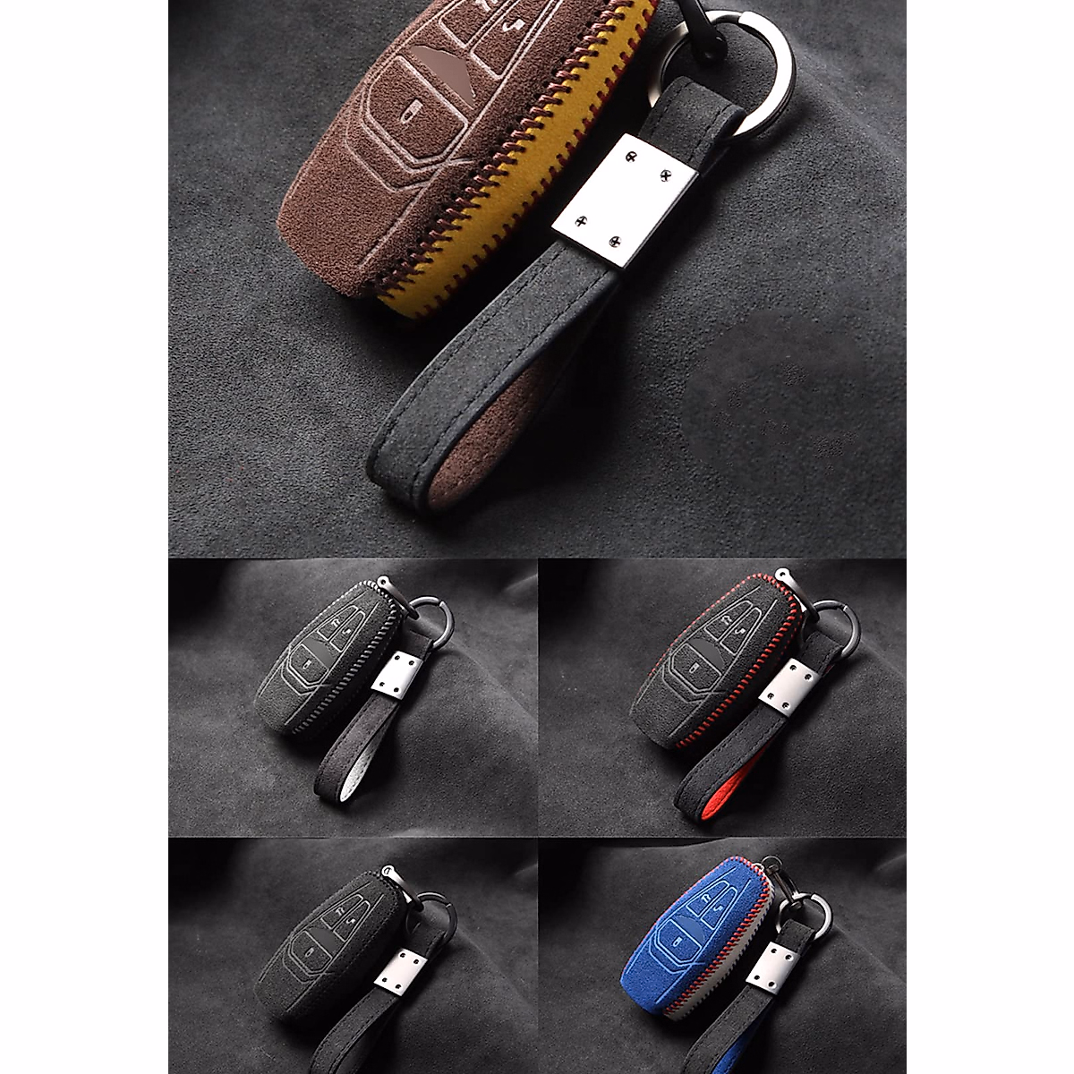 Alcantara Leather Key Case Cover Fit for Aston Martin DB11 DBS Superleggera (Black)