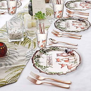 Woodland Creatures Party Supplies Baby Shower Decorations, Forest Animal Friends Theme Party Supplies, 32 Guests Dinner Plates, Dessert Plates,9 oz Cups and Napkins for Baby Shower and Birthday Party