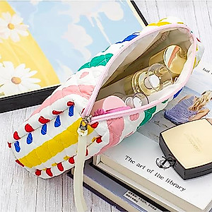 PAZIMIIK Cotton Makeup Bag for Women Large Quilted Travel Cosmetic Pouch Girls' Make Up Organizer,Colorful Polka Dot
