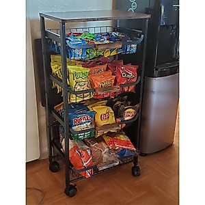 DELORM 5 Tier Vegetable Fruit Kitchen Storage Basket Cart Rack with Universal Wheel Metal Wire Basket Shelf Rolling Storage Cart, Rustic Farmhouse