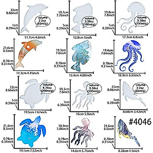 Sea Animal Epoxy Resin Silicone Tray Molds Dolphin Fish Jellyfish Turtle Octopus Whale Serving Board, Platter, Wall Hanging, Coaster with Mini Seashells Starfish Inlay Supplies