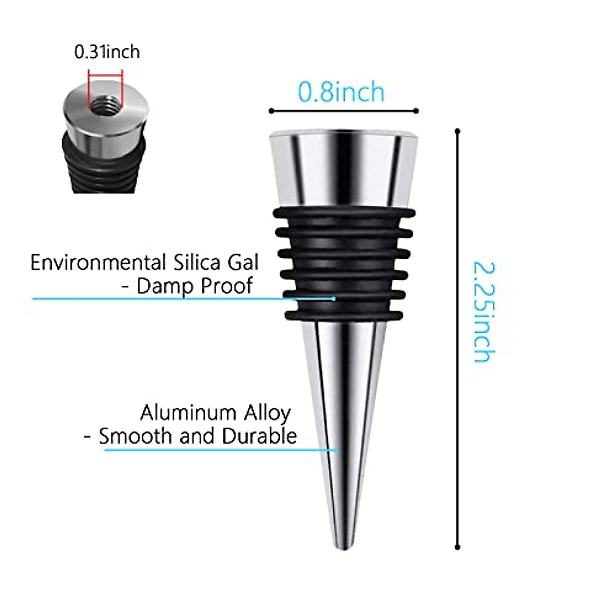 5 Pcs Wine Stoppers for Wine Bottles, Stainless Steel Wine Bottle Stopper, Reusable Wine Saver for Kitchen Bar Wedding, Keep Wine Fresh