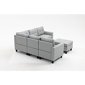 UBGO Sectional, Living Room Furniture Set,L-Shaped Modular Sofas with Left & Right Arm, Corner Chair, Ottomans Table,Extra Wide Chaise Lounge Couch for Home, Apartment (Gray)
