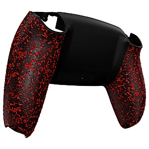 eXtremeRate Textured Red Non-Slip Custom Back Plate Bottom Shell Compatible with ps5 Controller, 3D Splashing Cover, Game Improvement Replacement Back Shell Cover Compatible with ps5 Controller