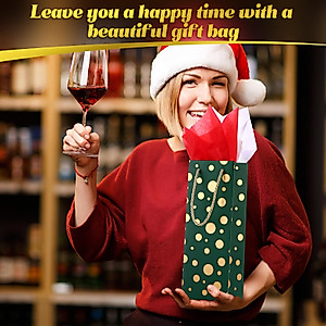 Woanger 60 Pieces Christmas Wine Gift Bags Bulk Red Green White Holiday Wine Bottle Bags with Handles and 300 Tissue Paper for Whiskey Spirits Drinks Xmas Winter Party Gift Wrapping Supplies(Dot)