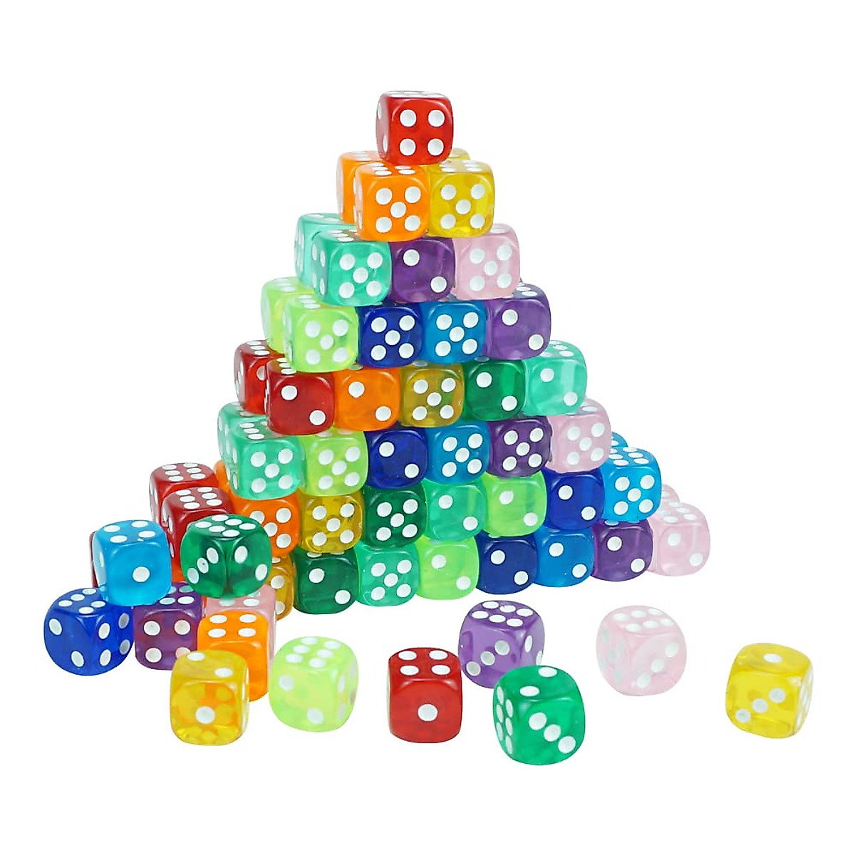 100pcs 16mm Game Dice D6 Six Sided of Rounded Translucent for Yahtzee,Tenzi, Farkle, Bunco, DND, MTG, RPG,Table Board Game or Teaching Math with a Beautiful Blue Drawstring Storage Bag