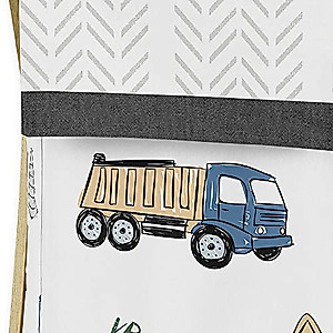 Sweet Jojo Designs Construction Truck Baby Kid Clothes Laundry Hamper - Grey Yellow Black Blue and Green Transportation Chevron Arrow