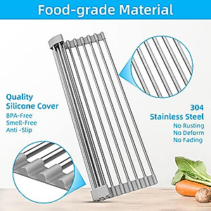 VMVN Dish Drying Rack,Over The Sink Dish Drying Rack,Dish Racks for Kitchen Counter,Roll Up Sink Drying Rack,20.5"x12.2"Stainless Steel Dish Drainers,Kitchen Sink Accessories