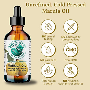 Bella Terra Oils - Marula Oil 8 oz - Cold-Pressed, Rich in Amino Acids & Antioxidants, the Epitome of Luxury Face Oil, Boost Your Glow
