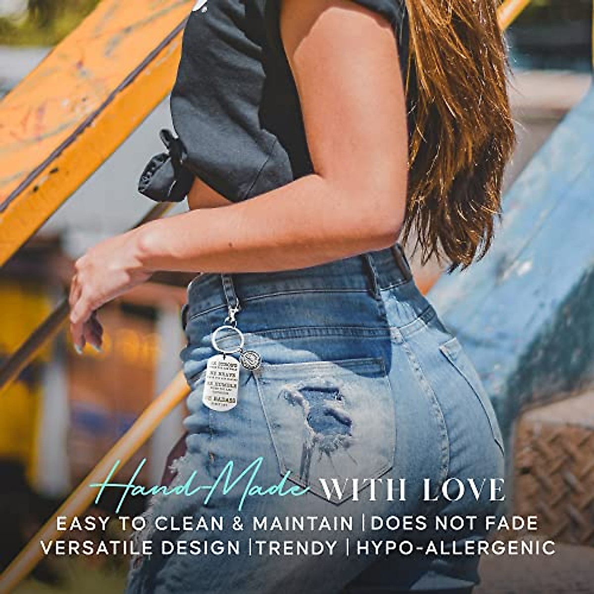 MOM & THREE DAUGHTERS US Air Force Keychain – Inspirational Military Keychain for Men and Women – Perfect Military Gifts for Deployed Military, Graduation, or Retirement – Silver-Toned Charm