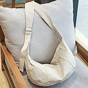 Large Hobo Bag for Women Men, Nylon Crossbody Bag Adjustable Strap Shoulder Bag for School Sport Causal Travel Hiking(Beige)