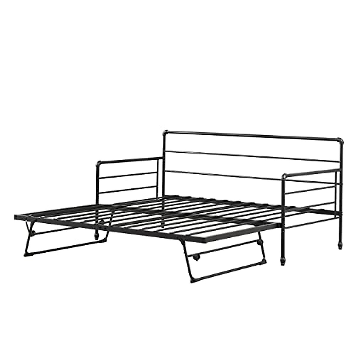 FULLJOJOR Daybed with Pop Up Trundle, Metal Daybed with Trundle & Pull-Out Trundle Set with Lockable Casters, Twin Platform Bed Sofa Bed for Living Room, Guest Room, No Box Spring Needed