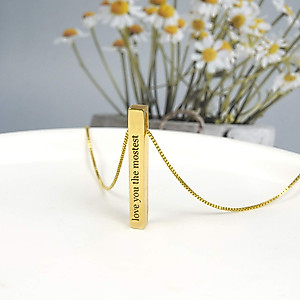 Pezebel Personalized Custom Sterling Silver Vertical Bar Name Necklace Customized 3D Necklace Custom Made Any Name Pendant Necklace Silver