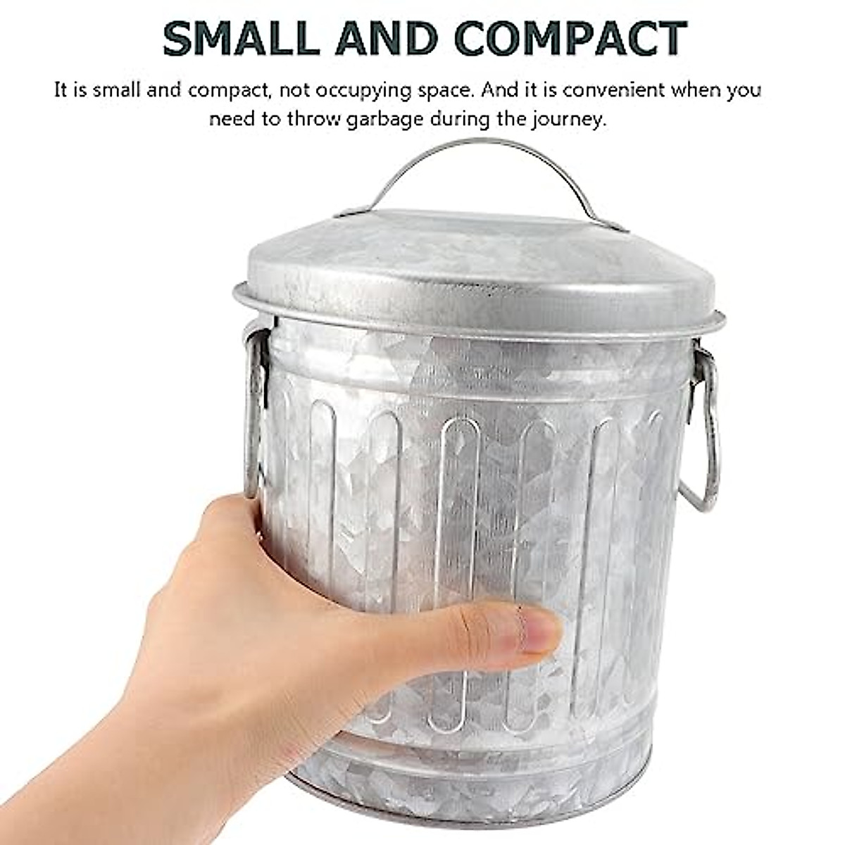 BESPORTBLE Galvanized Trash Can Mini Desktop Wastebasket with Lid and Handle Metal Table Flowerpot Countertop Trash Can Garbage Bin Rubbish Bucket Pencil Holder Pen Cup Makeup Brush Holder A