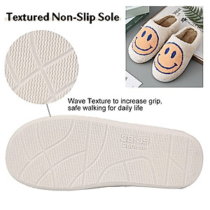 FACAXEDRE Smile Face Slippers for Women Fuzzy Happy Face for Woman Ladies Bedroom Woman Indoor and Outdoor Retro Home House Beige 7-8
