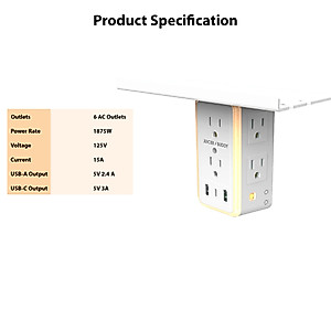 Juicer Buddy USB C Wall Charger, Smart Night Light, Surge Protector, 6 Outlet Extender, Power Strip Adapter, Outlet Expander, Outlet Shelf, Phone Holder, Socket shelf