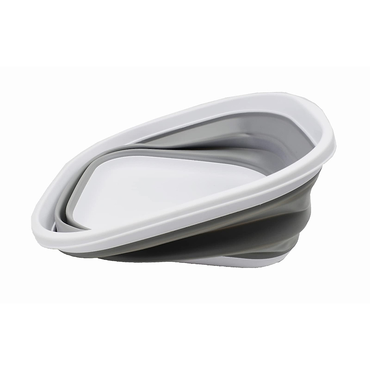 SAMMART 10L Set of 2 Collapsible Tub - Foldable Dish Tub - Portable Washing Basin - Space Saving Plastic Washtub (White/Grey)