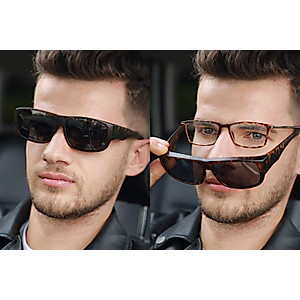 CAXMAN Polarized Fits Over Glasses Sunglasses Wear Over the Prescription Glasses Glossy Tortoise Frame Grey Lens Medium Size